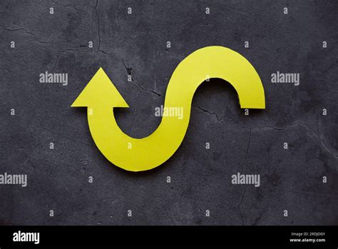 Yellow Arrow Pathway Sign Future Life With Direction Or Obsctacle