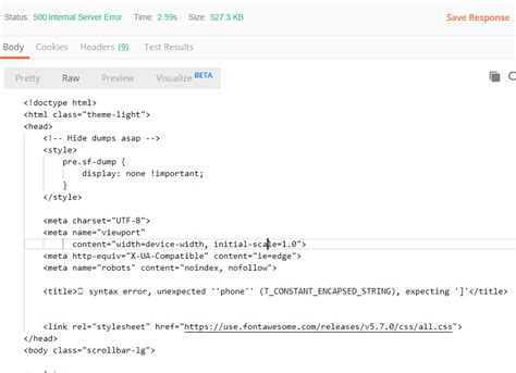 Postman Laravel Syntax Error Unexpected Phone Tconstant