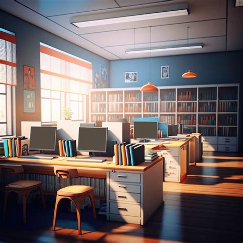 premium ai image interior of library with bookcases and desks with