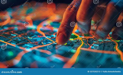 A Hand Selects A Location On A Glowing Map Demonstrating Interactive Features And The