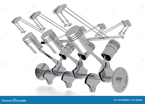 Sex Cylinder 3d Bilmotor Vit Bakgrund Stock Illustrationer