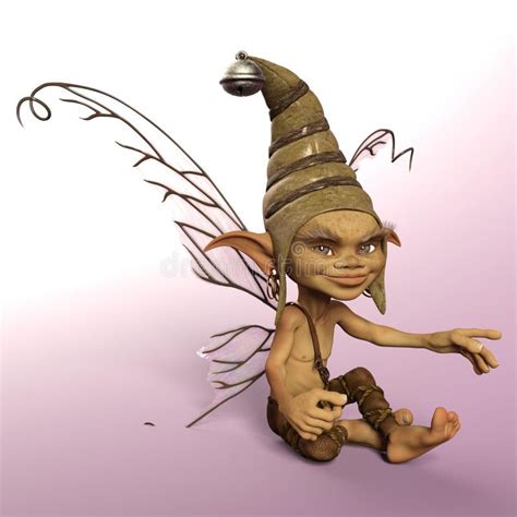 3d Illustration Of A Cute Pixy Gnome With A Funny Hat Stock