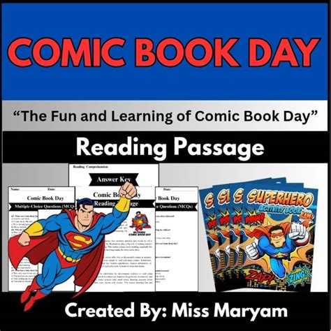 Comic Book Day Reading Comprehension Passage Qa And Mcqs Worksheets