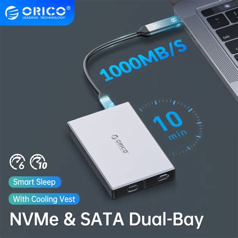 Orico Aluminum Alloy Dual Bay Dual Nvme M Ssd Case Support M Nvme Ssd Disk For M Key B M Key