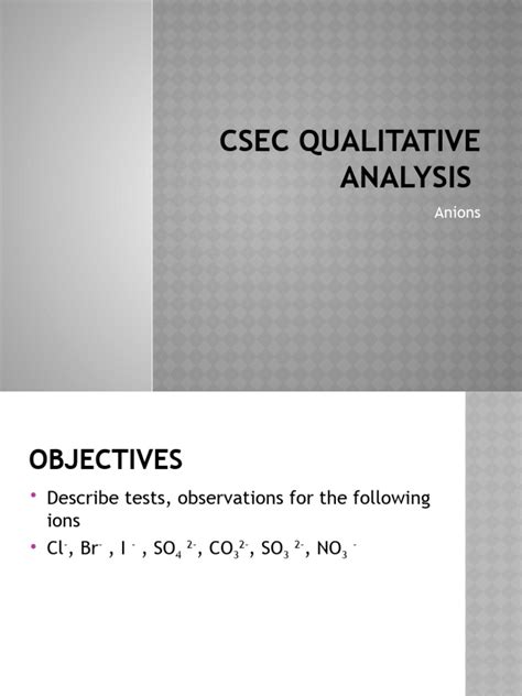 Csec Qualitative Analysis Anions Pdf Chemical Substances Chemistry