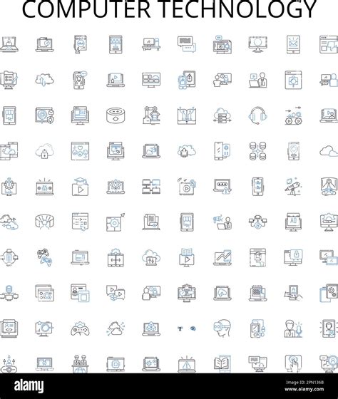 computer technology outline icons collection computer technology