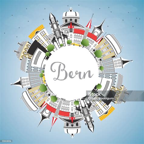 베른 스위스 도시 스카이 라인 색 건물 푸른 하늘 및 복사 공간 건물 외관에 대한 스톡 벡터 아트 및 기타 이미지 건물 외관 건축 건축물 Istock