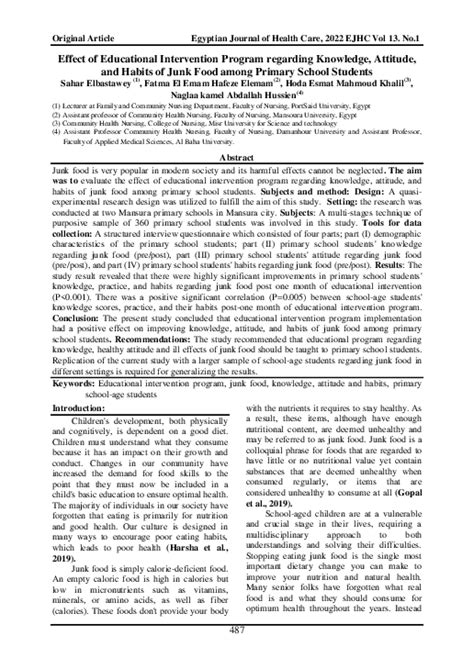 Pdf Effect Of Educational Intervention Program Regarding Knowledge