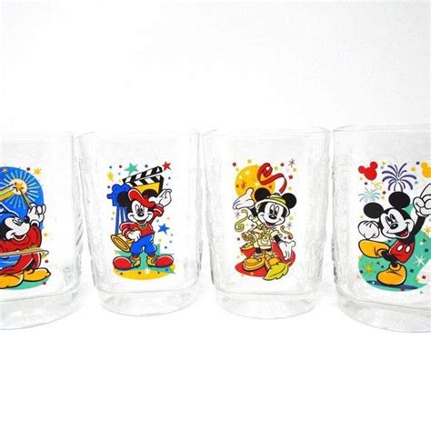 Vintage Walt Disneys Mickey Mouse Millenium Mcdonalds 2000s Set Of 4 Square Gl Walt Disney