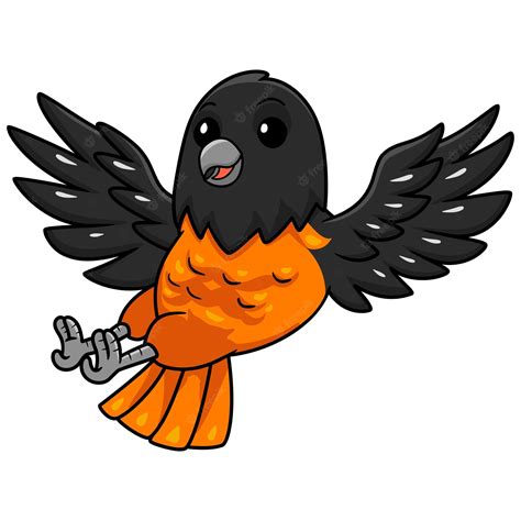 Dessin Animé Mignon Oiseau Oriole De Baltimore Volant Vecteur Premium