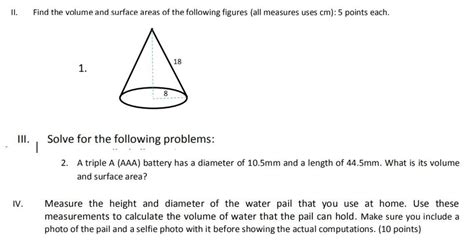 Solved II Find The Volume And Surface Areas Of The Chegg