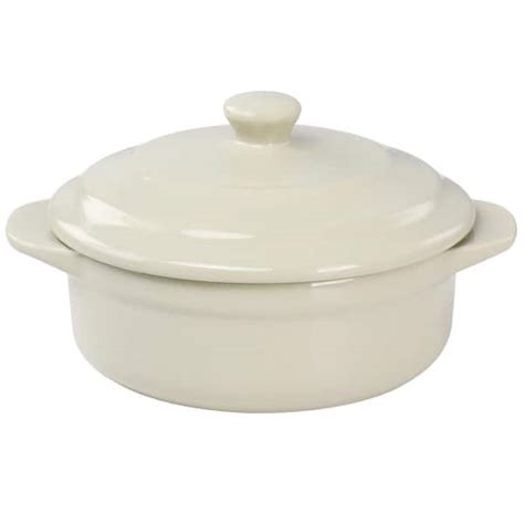 Martha Stewart Stoneware Round Mini Casserole With Lid In Beige