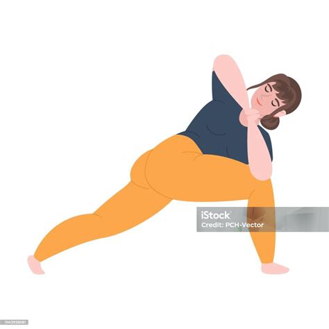 젊고 차분한 만화 여자가 요가 연습 벡터 삽화를 하고 있다 다른 요가 자세 또는 스트레칭 필라테스 피트니스 격리를 하는 여성