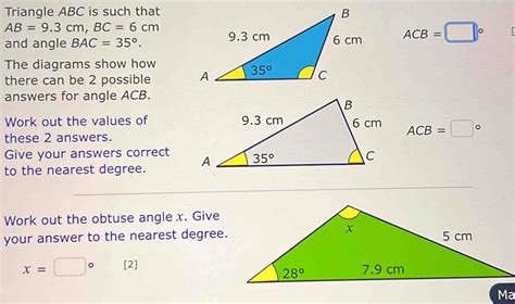 Solved Triangle Abc Is Such That Ab 9 3cm Bc 6cm And Angle Bac 35° Acb ° The Diagrams Show