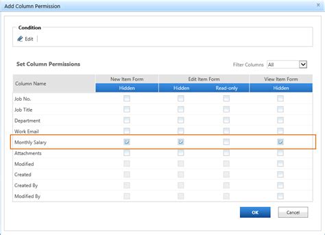 how to exclude certain users from column permission in sharepoint