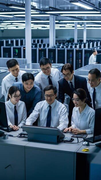 Diverse Team Of Admins Supervising Data Center Supercomputers Premium Ai Generated Image