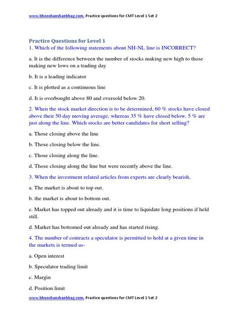 Practice Questions For Cmt Level 1 Set 2 Pdf Bonds Finance