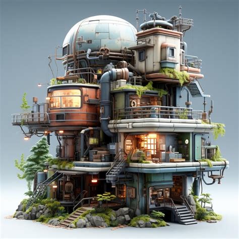 Premium Photo Stylized Atompunk Building