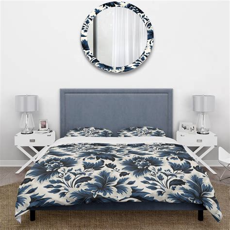 Designart Blue And White Damask Euphony I Damask Bedding Covert Set