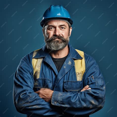 Stevedore Dock Worker On Blue Background Premium Ai Generated Image