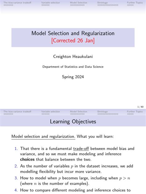 Week 2 Model Selection And Regularization Corrected 26 Jan Pdf Bias Of An Estimator