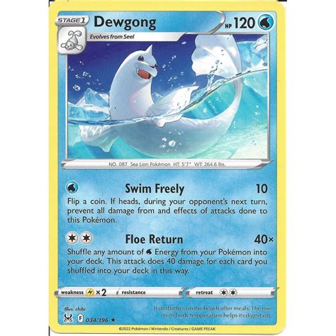 pokemon trading card game 034 196 dewgong rare card swsh 11 lost