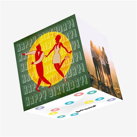 Retro Dancing Happy Birthday Confetti Exploding Greetings Card Boomf
