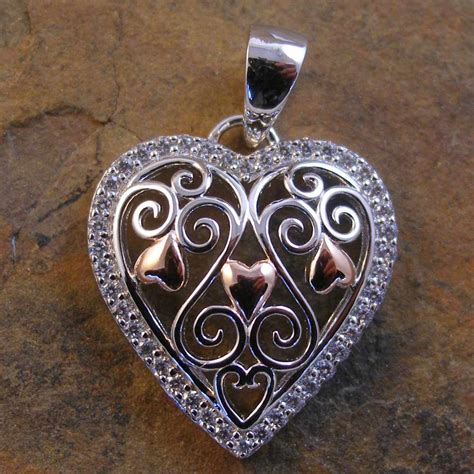 Sterling Silver And Gold Cz Heart Pendant 18x20mm Transglobal Trading