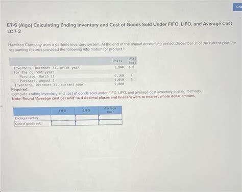 solved e7 6 algo calculating ending inventory and cost of