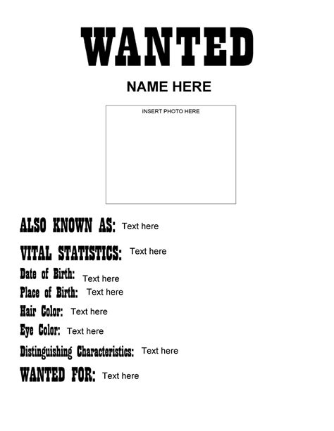 Printable Most Wanted Poster Template Printable Templates