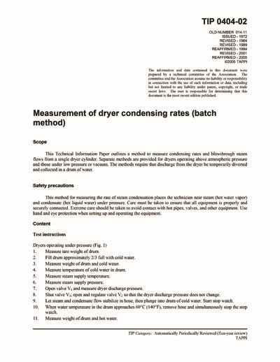 Tip 0404 02 Measurement Of Dryer Condensing Rates Batch Method