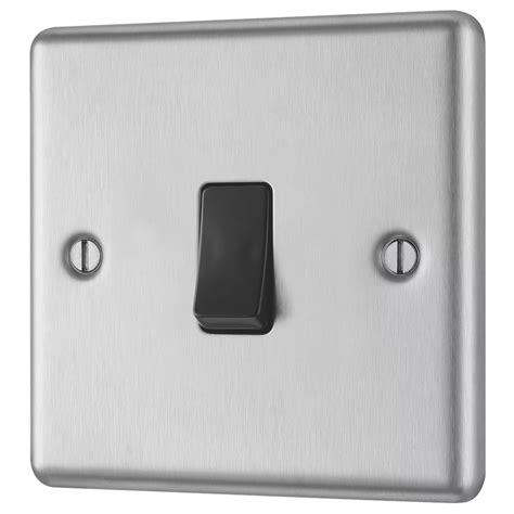 LAP 10AX 1 Gang Intermediate Switch Brushed Stainless Steel With Black Inserts Screwfix