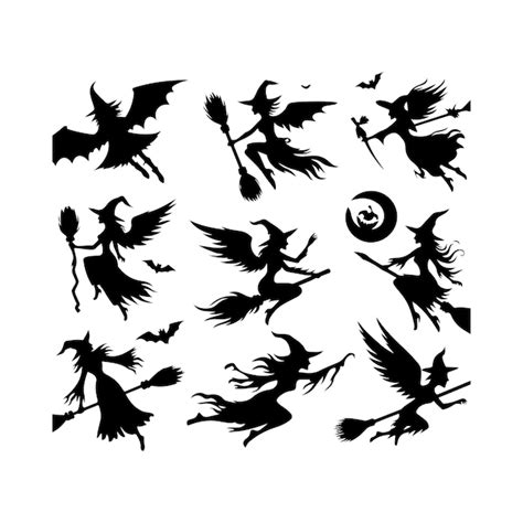Halloween Witch Silhouette Vector Illustration Of Witches Silhouettes