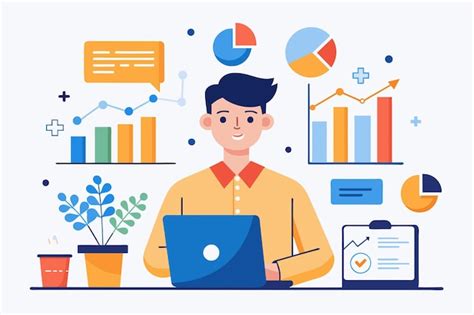 Premium Vector A Man Seated In Front Of A Laptop Focused On Data