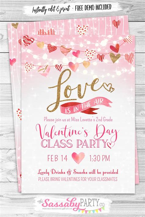 Valentines Class Party Invitation Instant Download Etsy Valentines