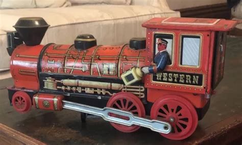 Vintage Modern Toys Japan Western Red Locomotive Toy Tin Train Engine