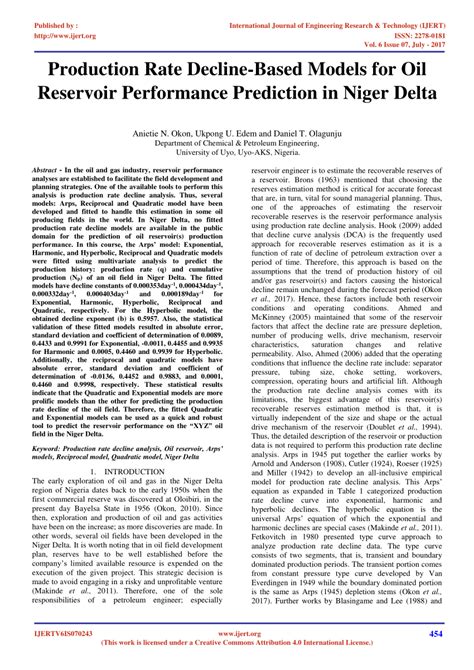 Pdf Production Rate Decline Based Models For Oil Reservoir Performance Prediction In Niger Delta