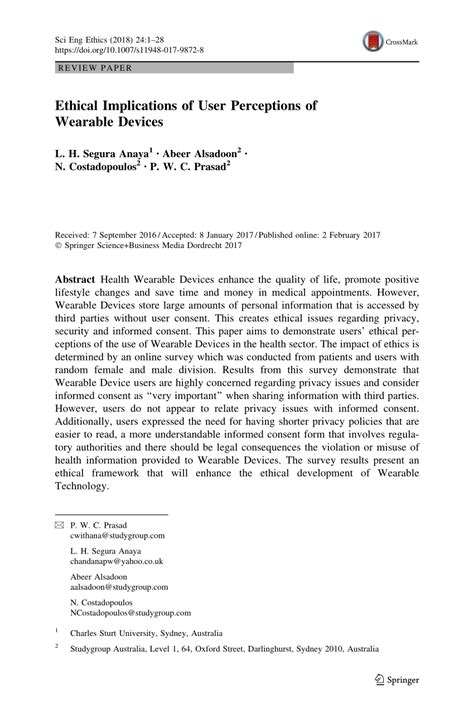 Pdf Ethical Implications Of User Perceptions Of Wearable Devices