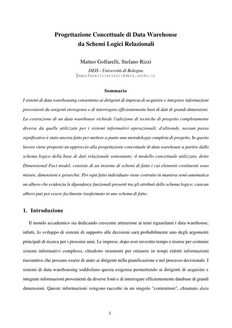 Pdf Progettazione Concettuale Di Data Warehouse Da Schemi Logici