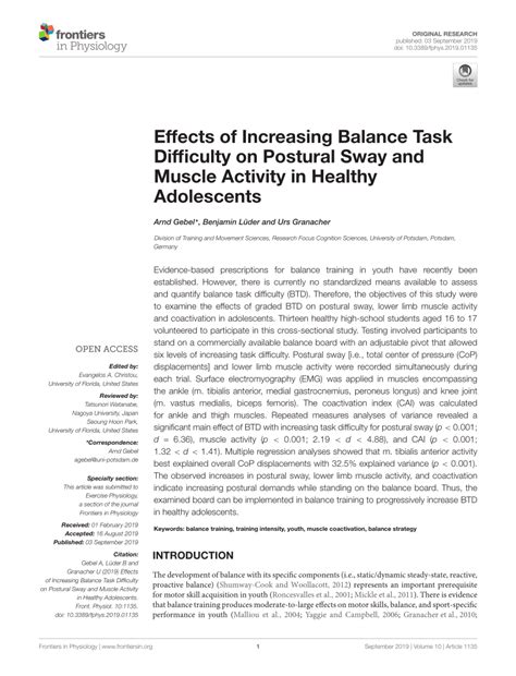 Pdf Effects Of Increasing Balance Task Difficulty On Postural Sway