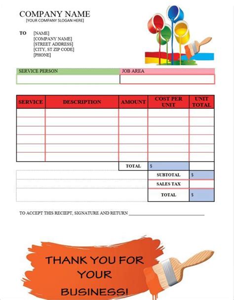 Painter Invoice Template 6 Free Invoice Templates In Word