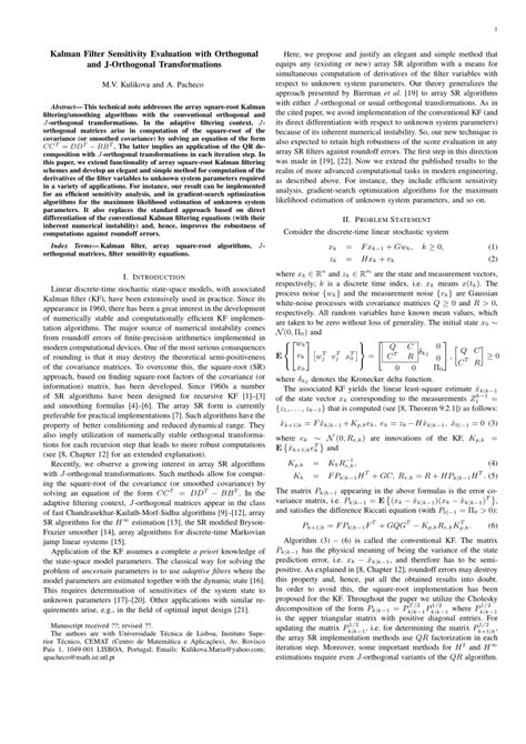pdf kalman filter sensitivity evaluation with orthogonal and j
