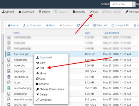 How To Edit The Functionsphp File Using Cpanel