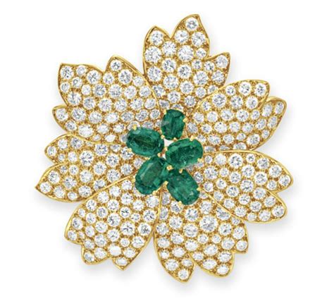 Diamond And Emerald Flower Brooch By Van Cleef And Arpels