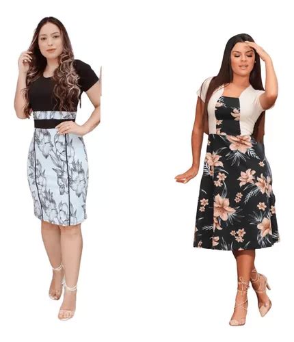 Combo 2 Vestido Moda Evangelico Midi Rodado Florido Frete grátis