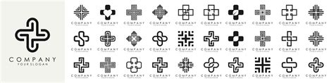 의료 십자가 로고 디자인 템플릿 세트 세트 병원 구급차 약국에 대한 격리 된 플러스 아이콘 기호 건강 관리 상징 표지판 배지의 벡터 컬렉션입니다 개념에 대한 스톡 벡터 아트