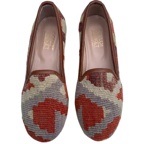 Womens Turkish Kilim Loafers Red Lavender And Cream Garmentory