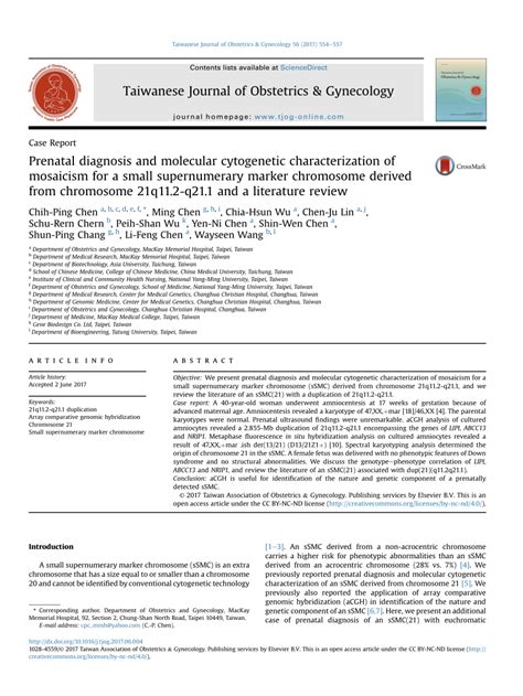 Pdf Prenatal Diagnosis And Molecular Cytogenetic Characterization Of