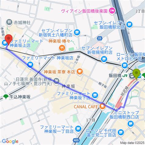 飯田橋駅から音楽の友ホールへのルートマップ Mdata
