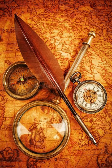 Vintage Still Life Vintage Items On Ancient Map Stock Image Image